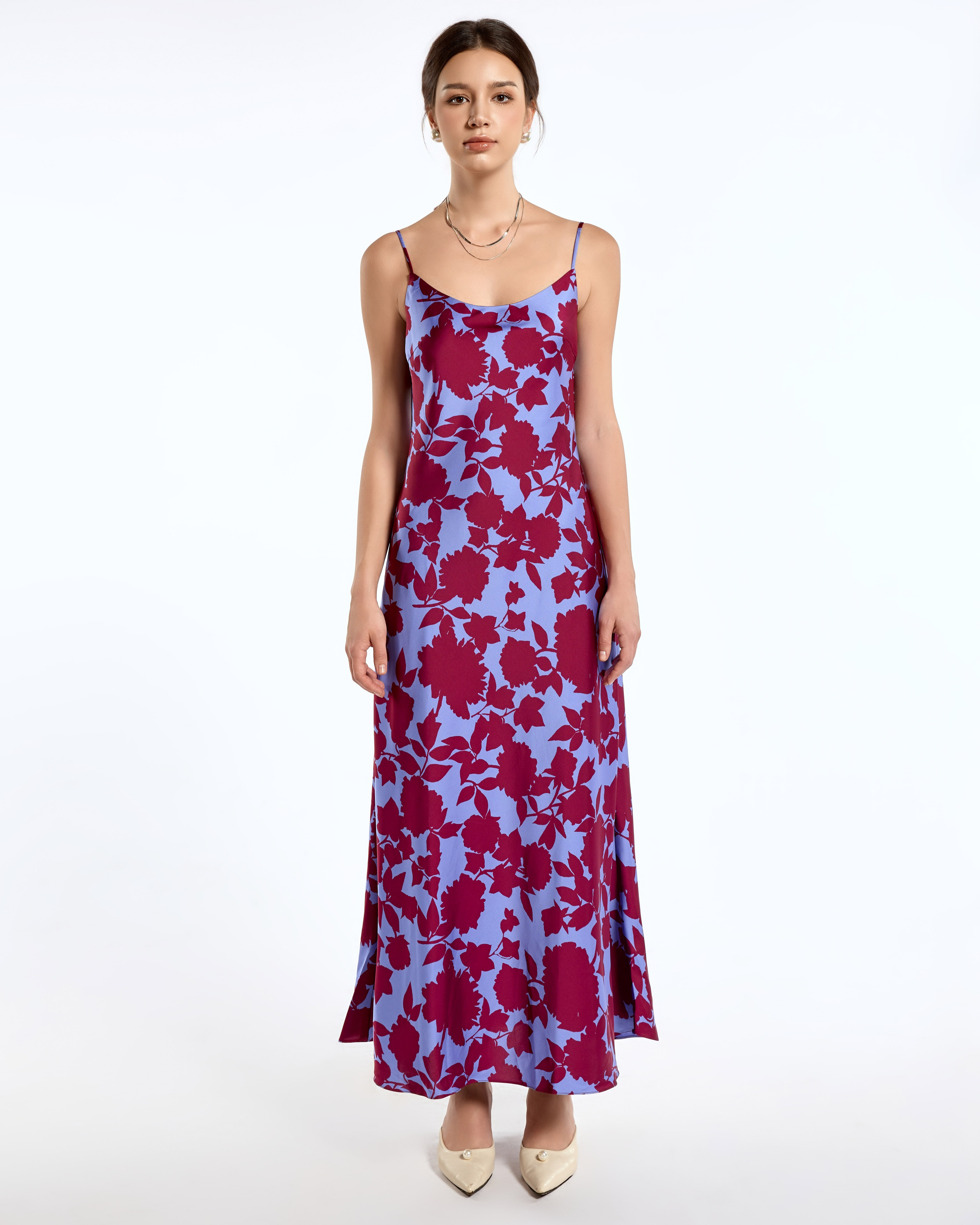 DRESS - SIXDO G-Blue Floral Silk Sleeveless Dress for Women